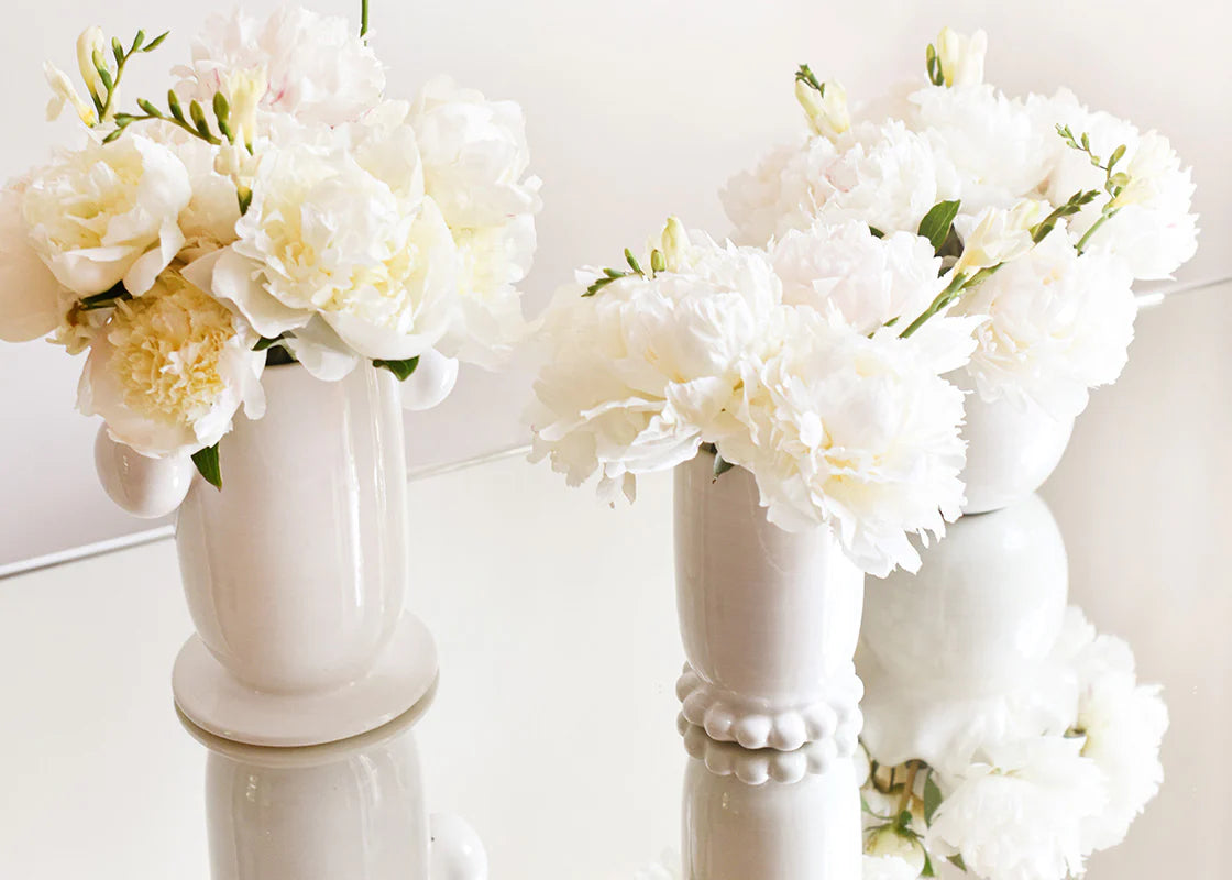 SIGNATURE WHITE MEDIUM CYLINDER VASE WITH KNOBBED FOOT | The Pharmacy Gifts